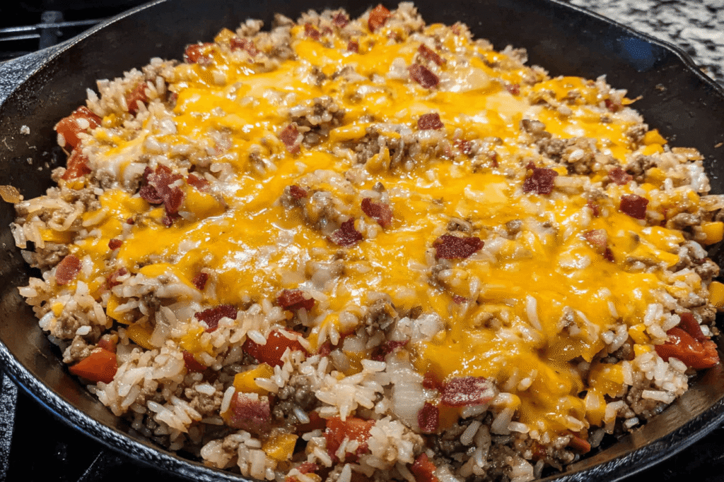 Bacon Cheeseburger Rice Skillet Recipe - Quick and Comforting Meal