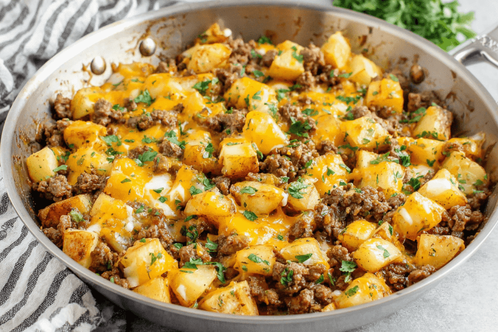 Cheesy Beef and Potato Skillet Recipe - Quick and Comforting Meal