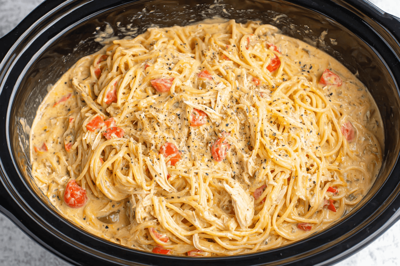 Creamy Crockpot Chicken Spaghetti - Easy Comfort Food Recipe