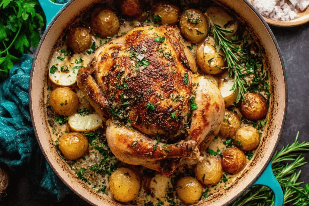 Lemon Herb Pot Roast Chicken Recipe - Juicy & Flavorful