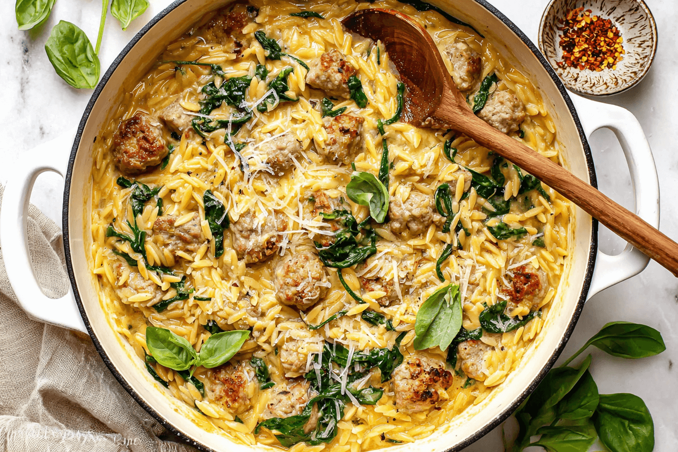 Creamy Italian Chicken Sausage Orzo Skillet - Easy One-Pan Meal