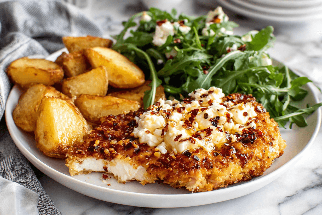Crispy Feta Chicken with Hot Honey Drizzle - A Delicious Recipe