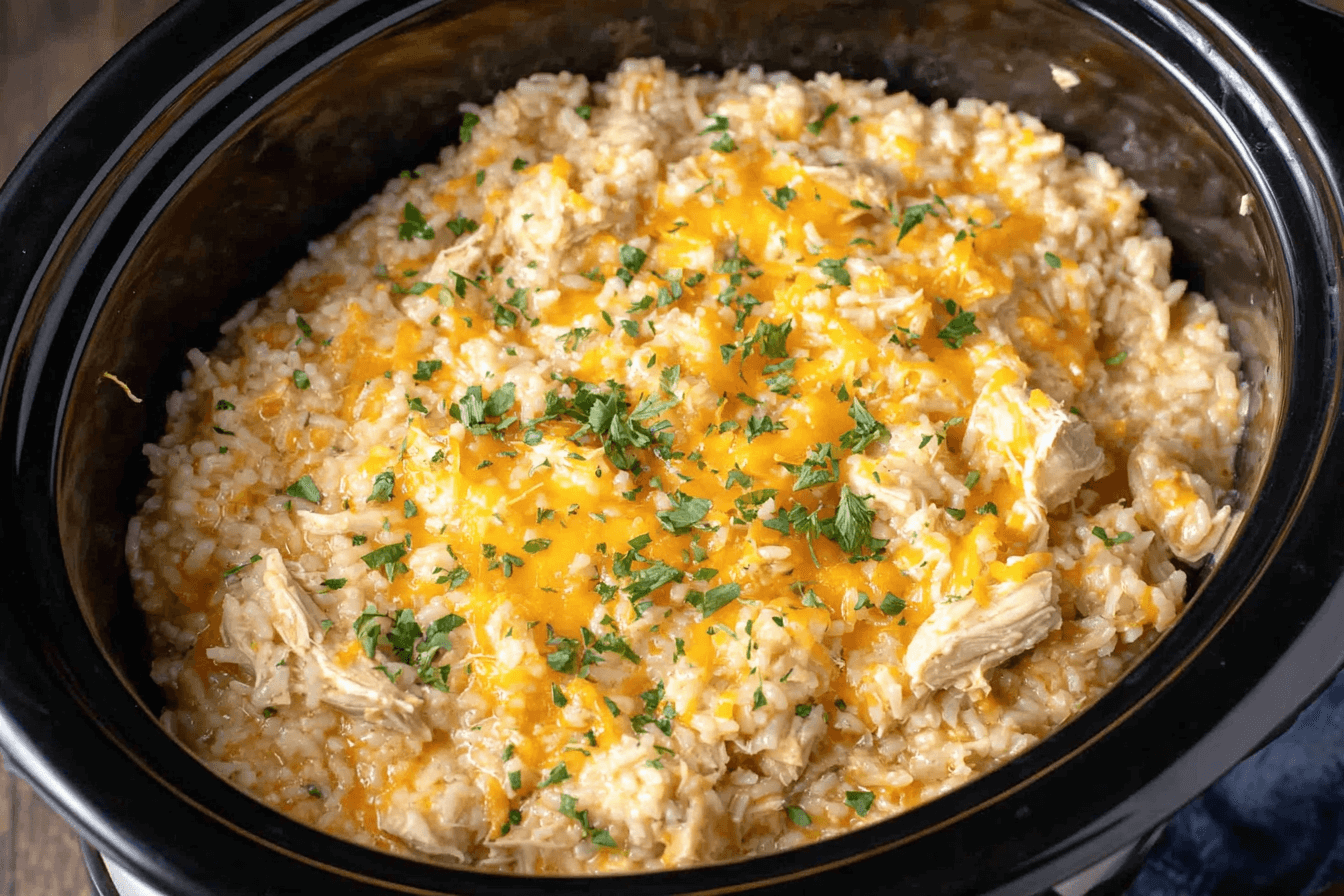 Easy Crock Pot Chicken and Rice Recipe - Comforting and Cheesy