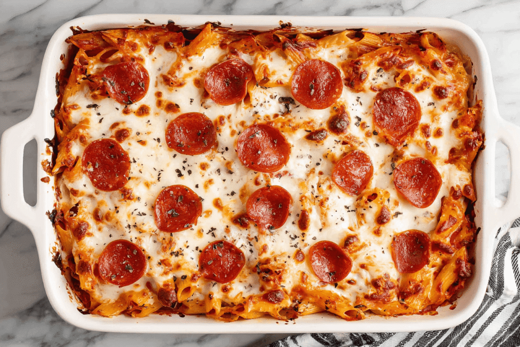 Easy Pepperoni Pasta Bake Recipe - Quick Comfort Food Dish