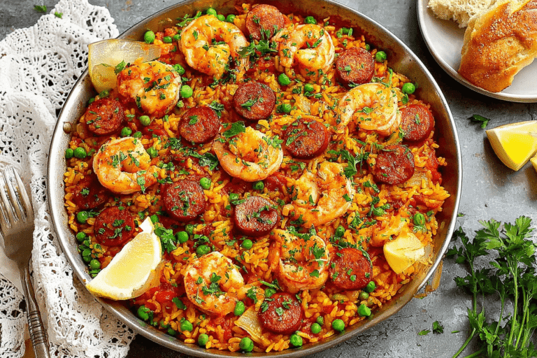 Delicious Spanish Chorizo and Shrimp Paella Recipe - Easy & Flavorful