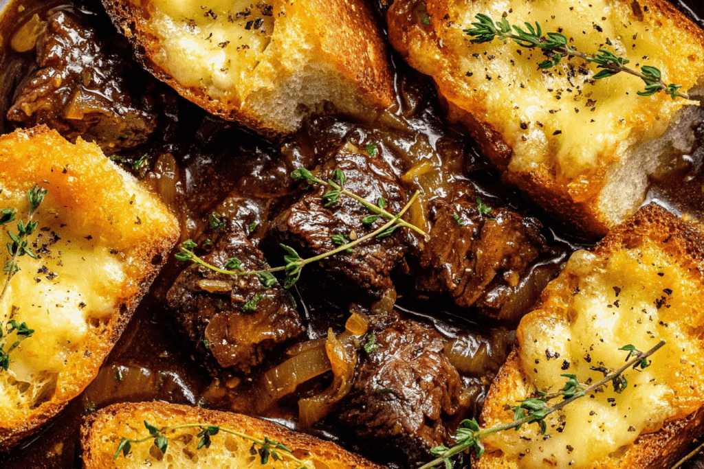 Delicious Beef Stew with Cheesy Bread Topping Recipe