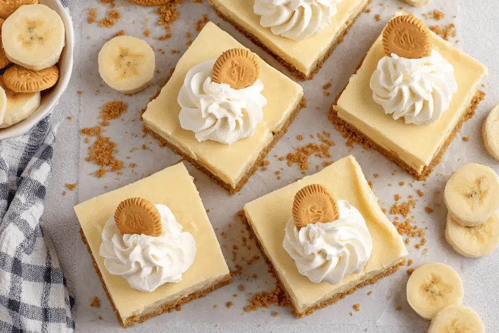 No-Bake Banana Pudding Cheesecake Bars - Easy & Delicious Dessert