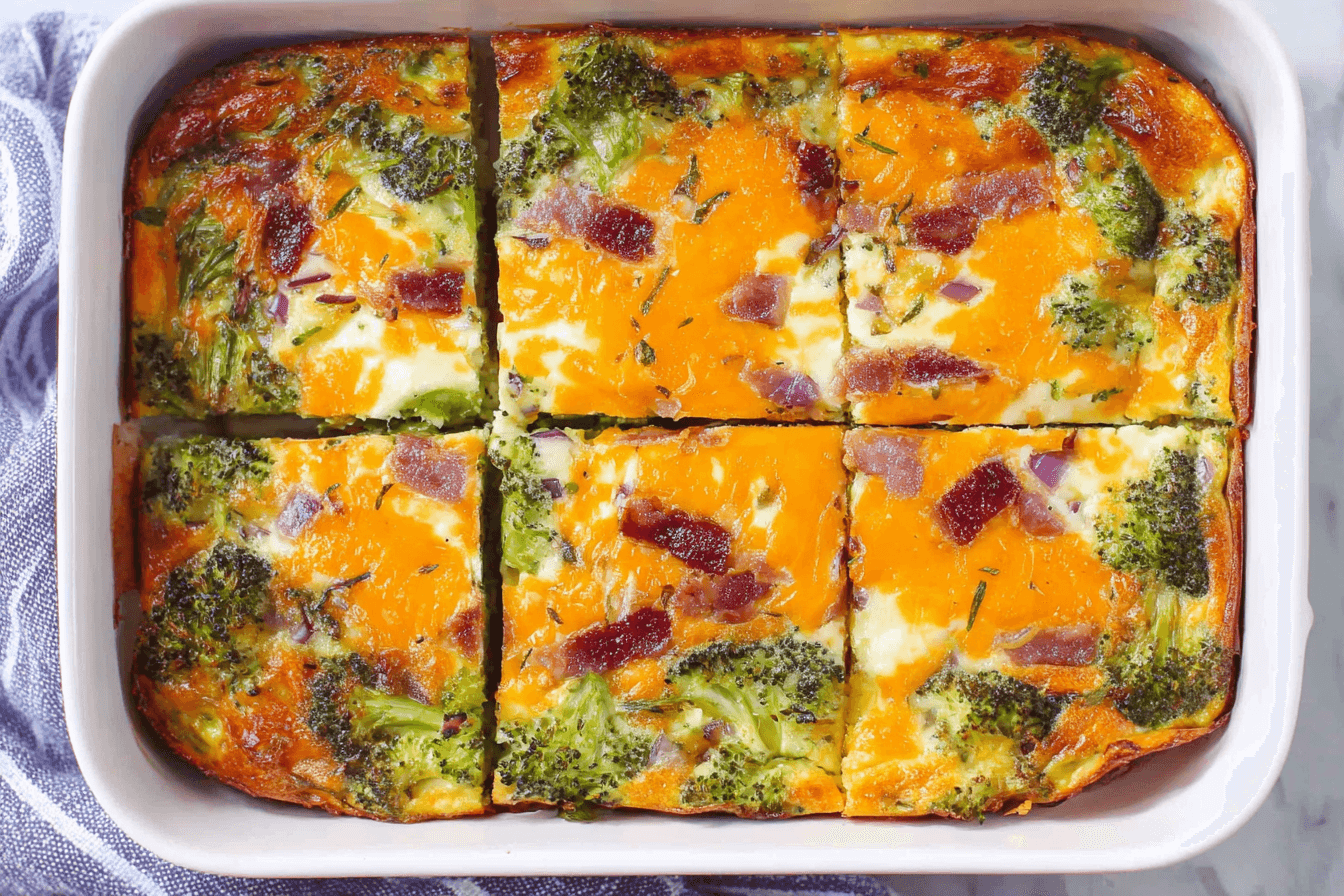 Delicious Broccoli, Bacon, and Cheddar Egg Bake Recipe - Healthy Breakfast