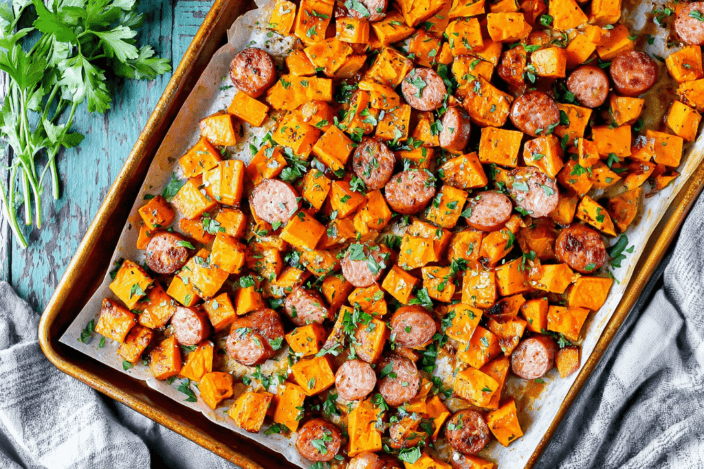 Sheet Pan Sweet Potato and Sausage Bake - Easy One-Pan Meal